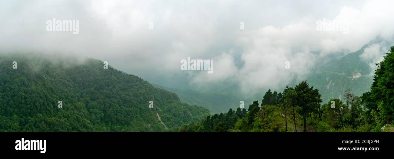 A beautiful panoramic mountain landscape, Mussoorie, Uttarakhand, India ...