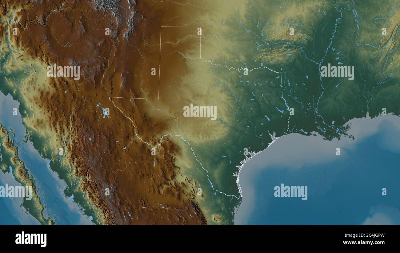 Texas, state of United States. Colored relief with lakes and rivers ...