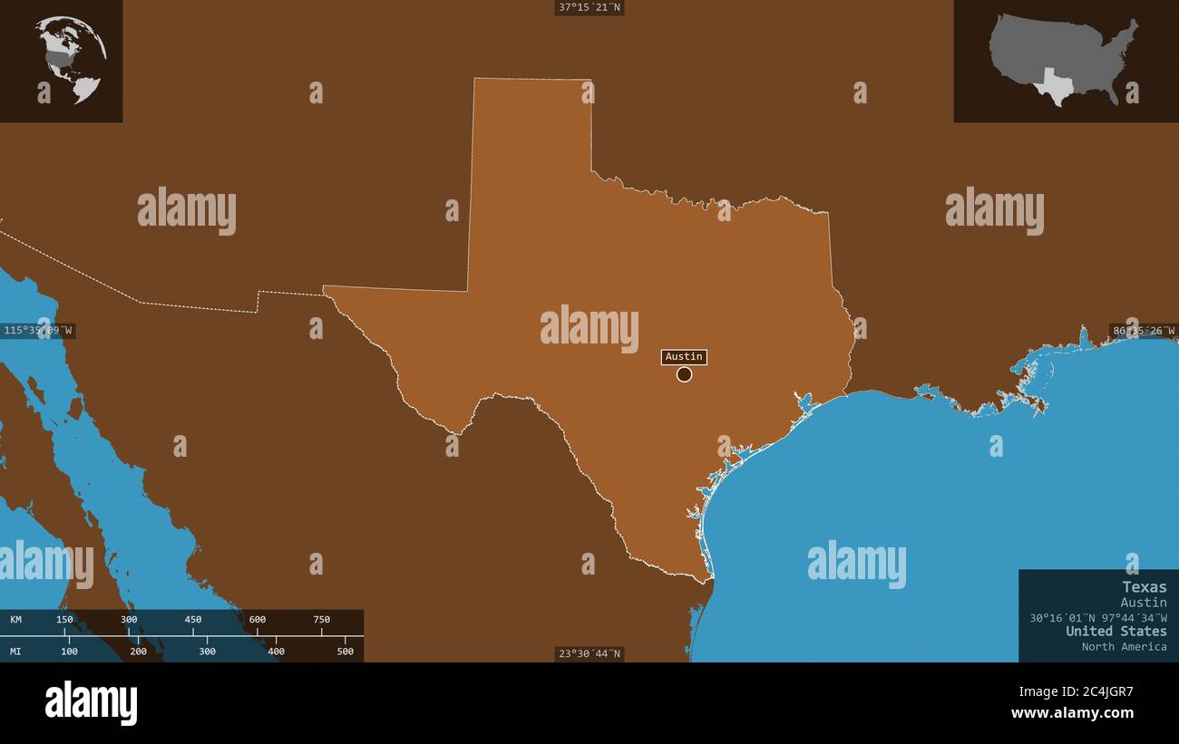 Texas, state of United States. Patterned solids with lakes and rivers ...