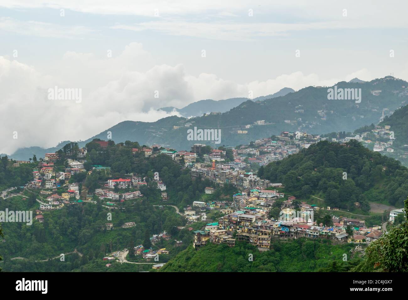 A panoramic view of the Mussoorie cityscape from Landour, Uttarakhand ...