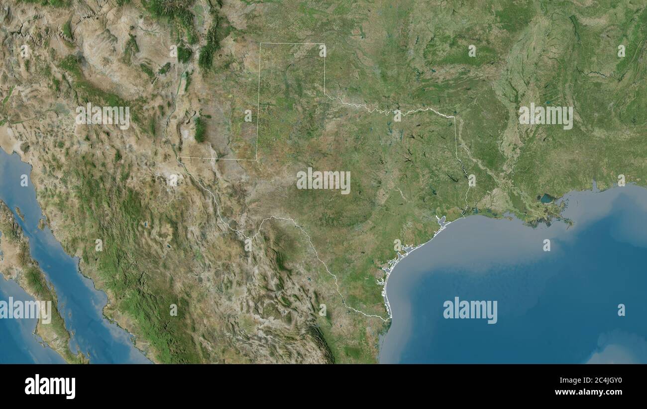 Texas, state of United States. Satellite imagery. Shape outlined ...