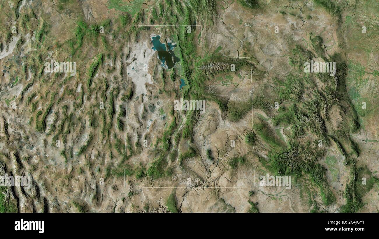 Utah, state of United States. Satellite imagery. Shape outlined against ...