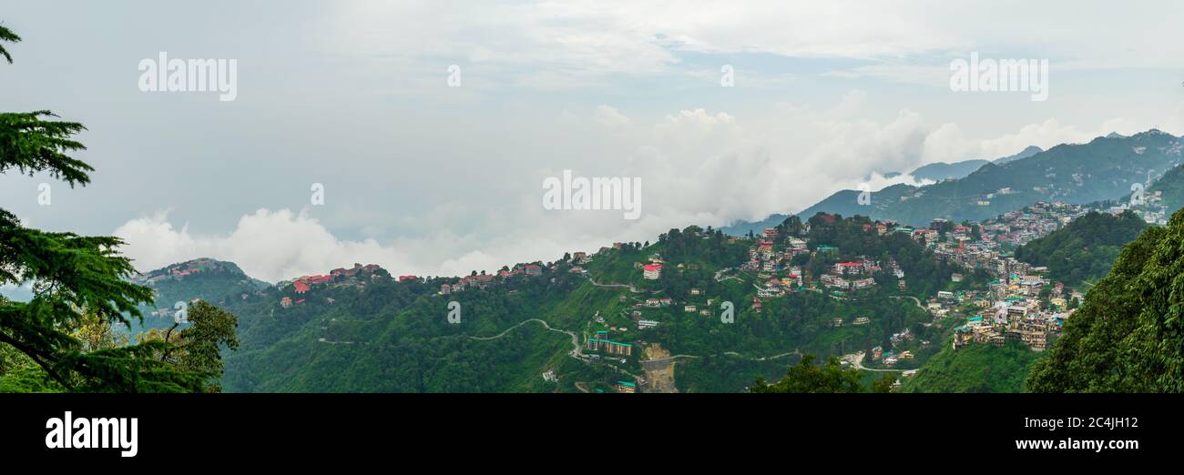 A panoramic view of the Mussoorie cityscape from Landour, Uttarakhand ...