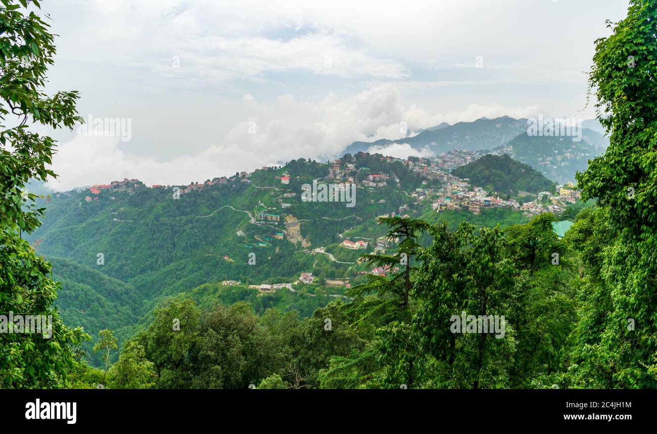 A panoramic view of the Mussoorie cityscape from Landour, Uttarakhand ...