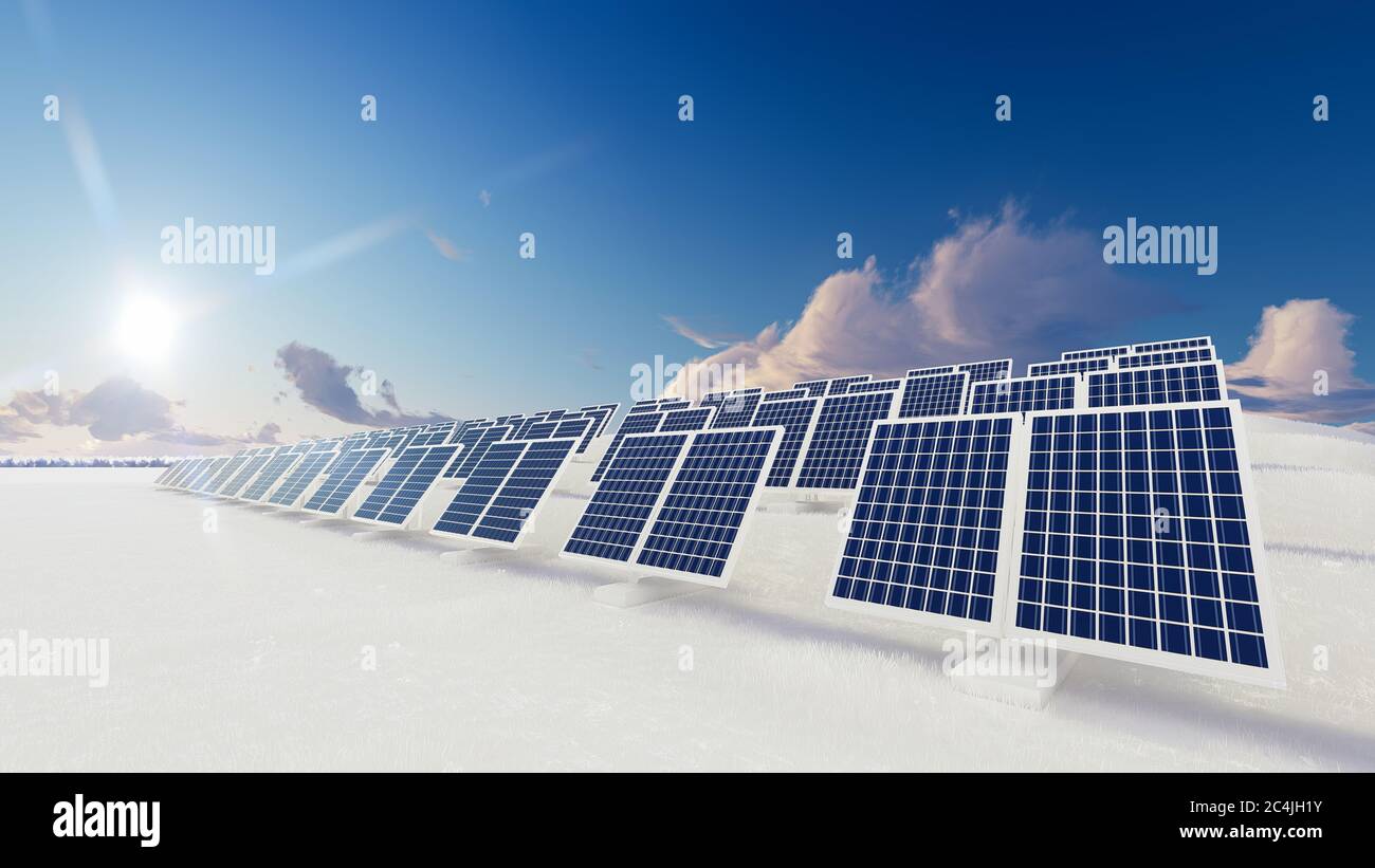 Vivid Image of Solar Panels under Scattered Clouds Stock Photo - Alamy