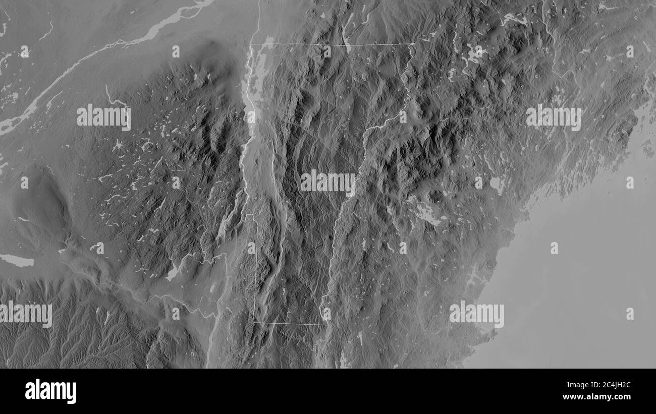 Vermont, state of United States. Grayscaled map with lakes and rivers ...