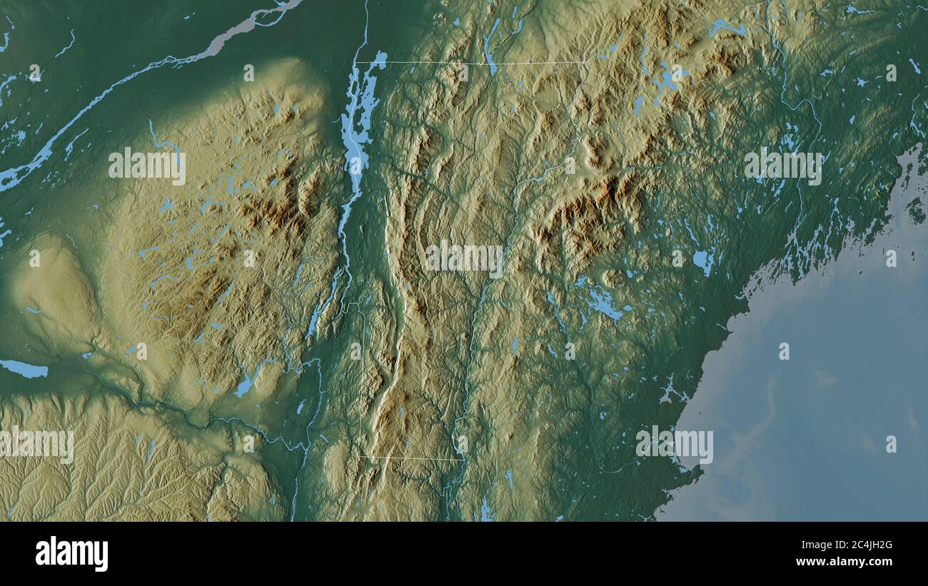 Vermont, state of United States. Colored relief with lakes and rivers ...