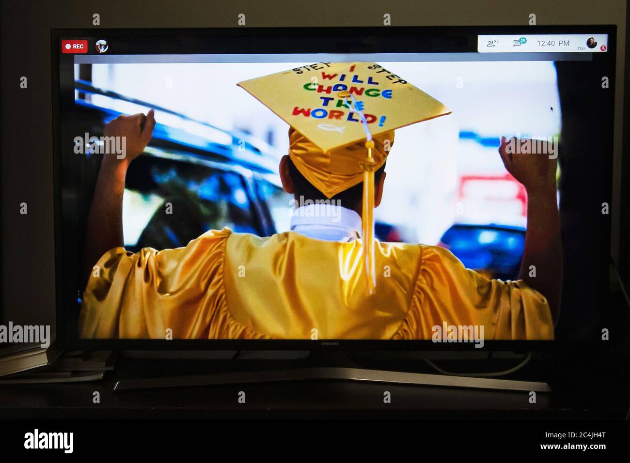 Virtual graduation recorded on TV screen Stock Photo - Alamy