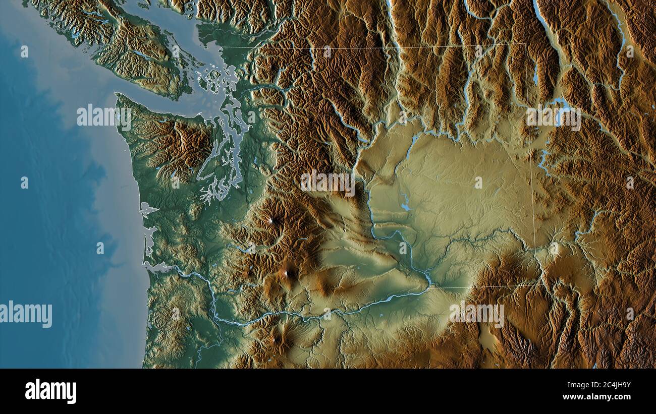 Washington, state of United States. Colored relief with lakes and ...