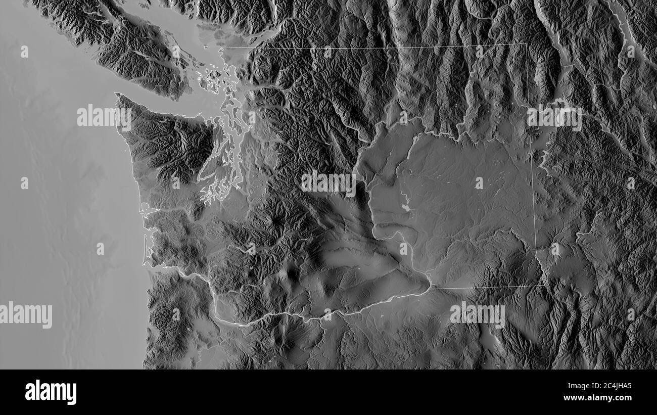 Washington, state of United States. Grayscaled map with lakes and ...
