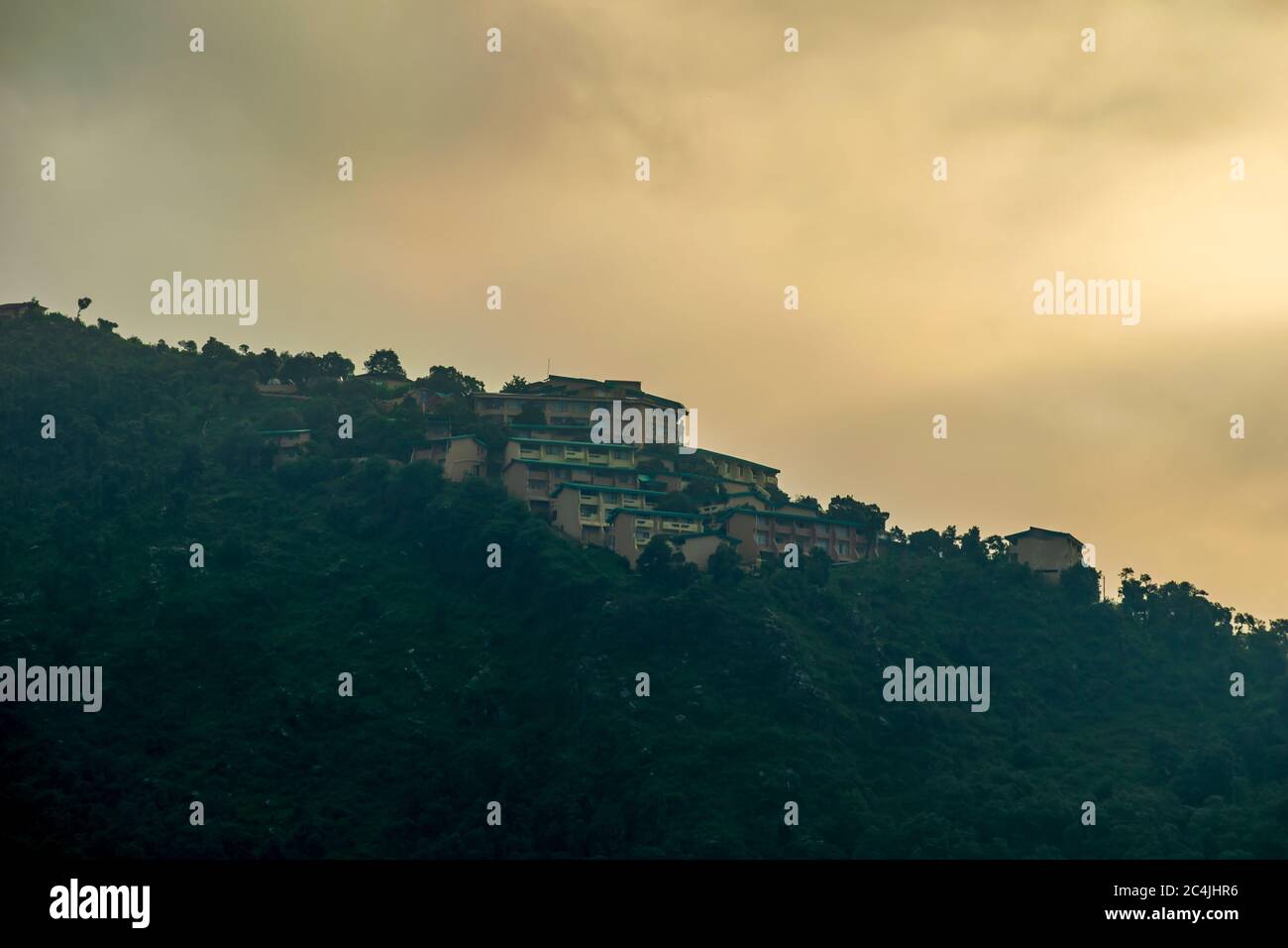 Sunset view of the Mussoorie cityscape from Landour, Uttarakhand, India ...