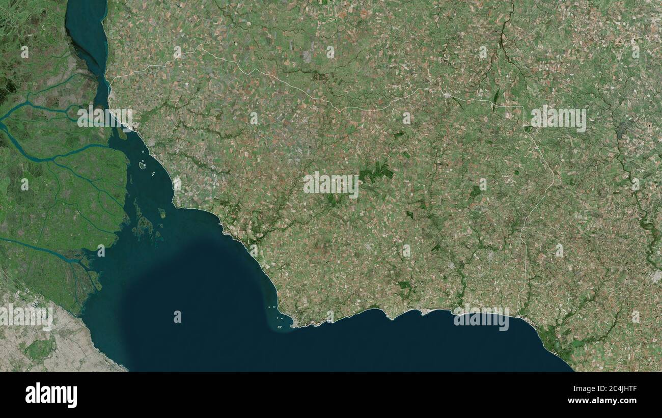 Colonia, department of Uruguay. Satellite imagery. Shape outlined ...