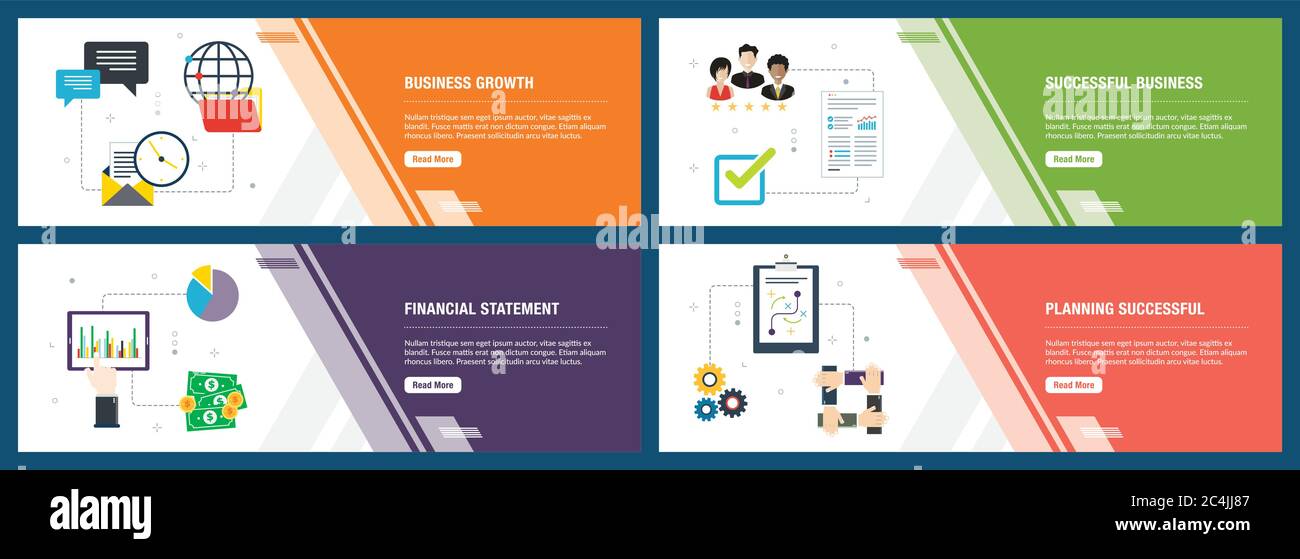 Web banners concept in vector with business growth, successful business ...