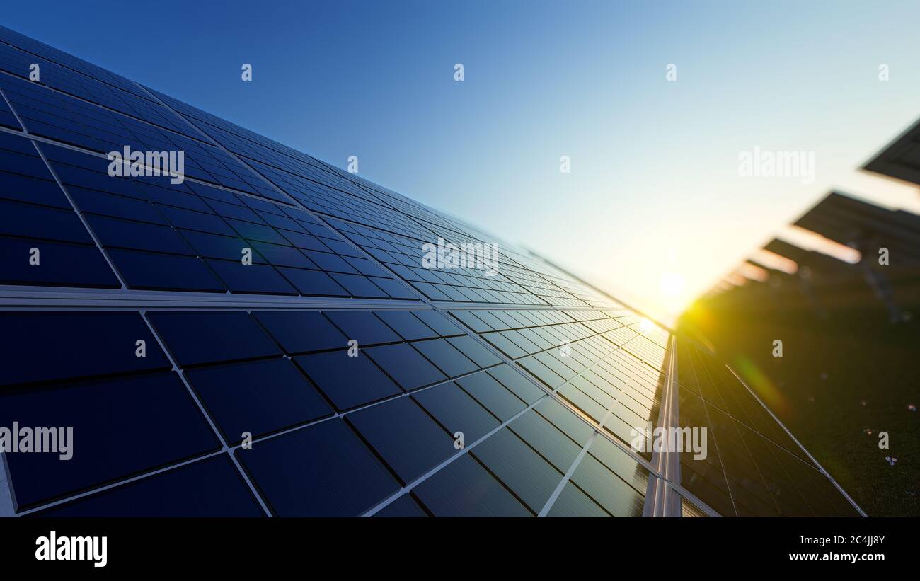 Vivid Image of Solar Panels under Scattered Clouds Stock Photo - Alamy