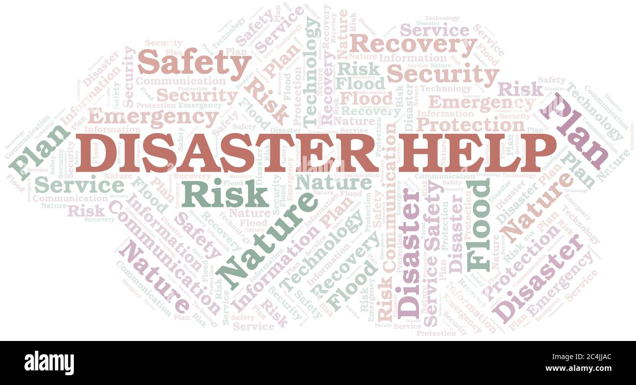 Disaster Help typography vector word cloud. Wordcloud collage made with ...