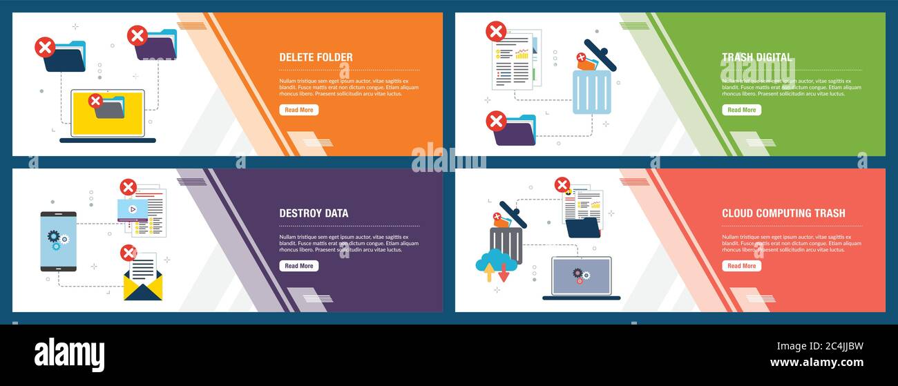 Vector set of vertical web banners with delete folder, trash digital ...