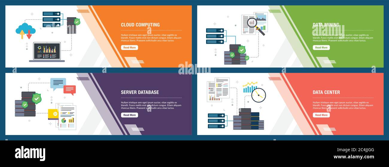 Vector Set Of Vertical Web Banners With Cloud Computing Data Mining Server Database And Data