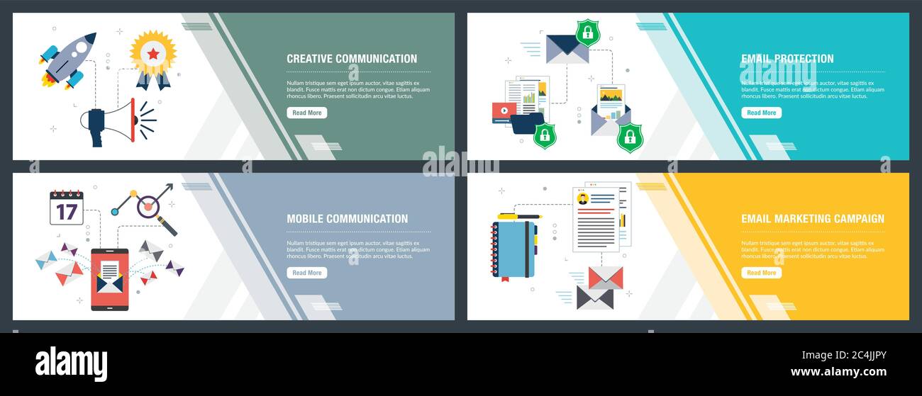 Vector set of vertical web banners with communication, email protection ...