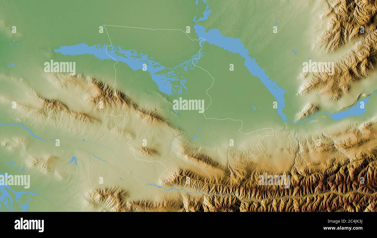 Jizzakh, region of Uzbekistan. Colored shader data with lakes and ...