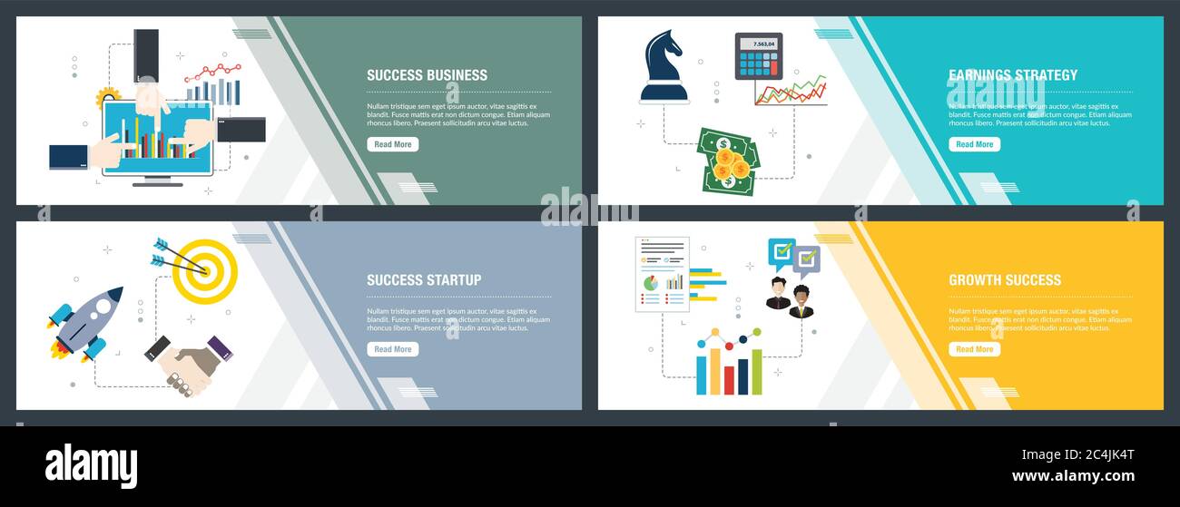 Vector set of vertical web banners with success business, earnings ...