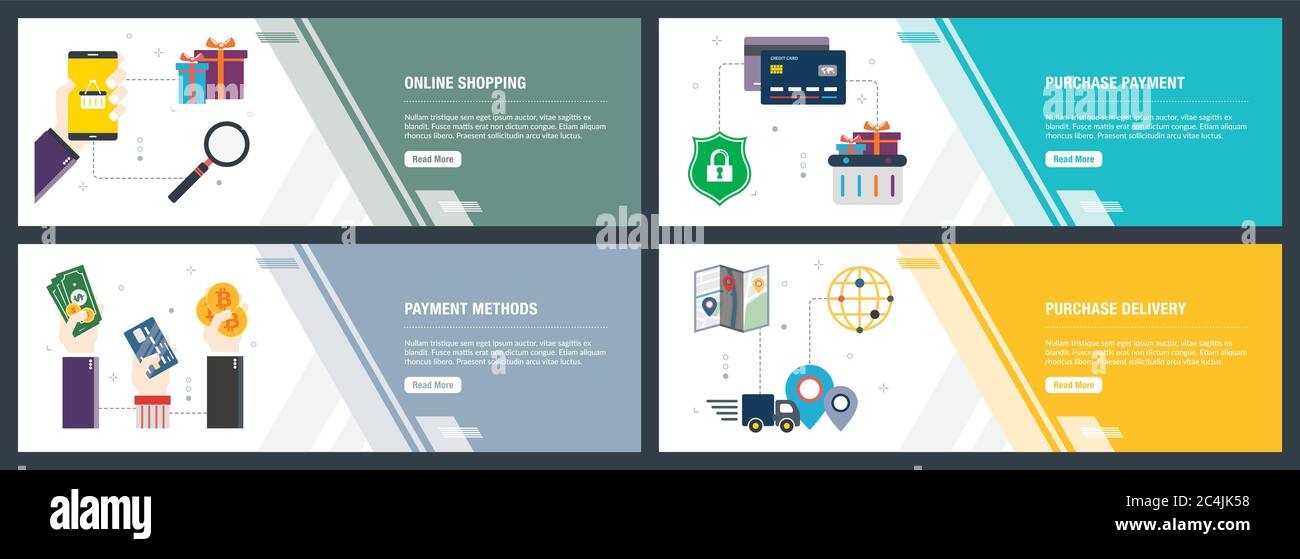 Vector set of vertical web banners with online shopping, purchase ...