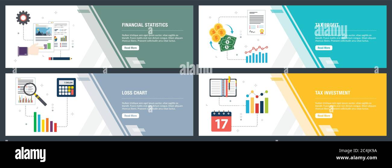 Vector set of vertical web banners with financial statistics, tax ...