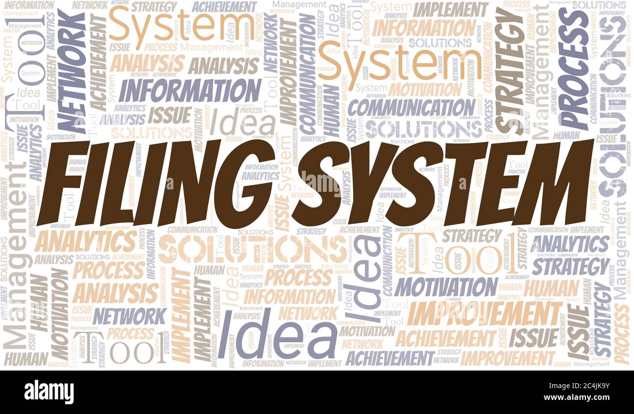 Filing System typography vector word cloud. Wordcloud collage made with ...