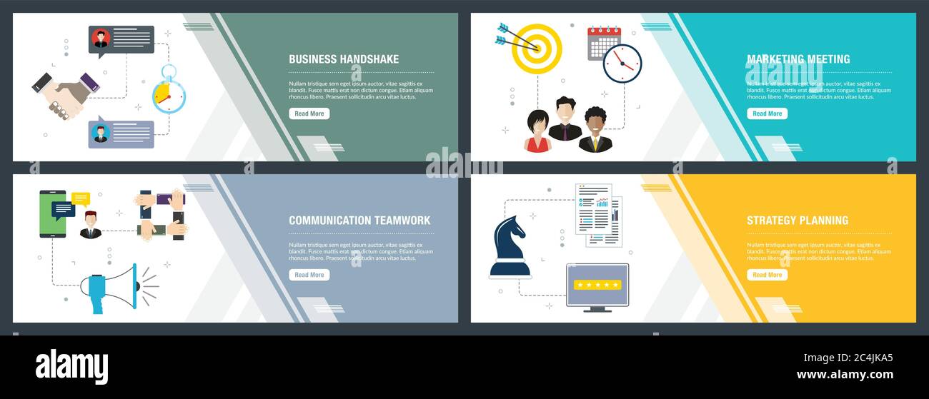 Vector set of vertical web banners with business handshake, marketing ...