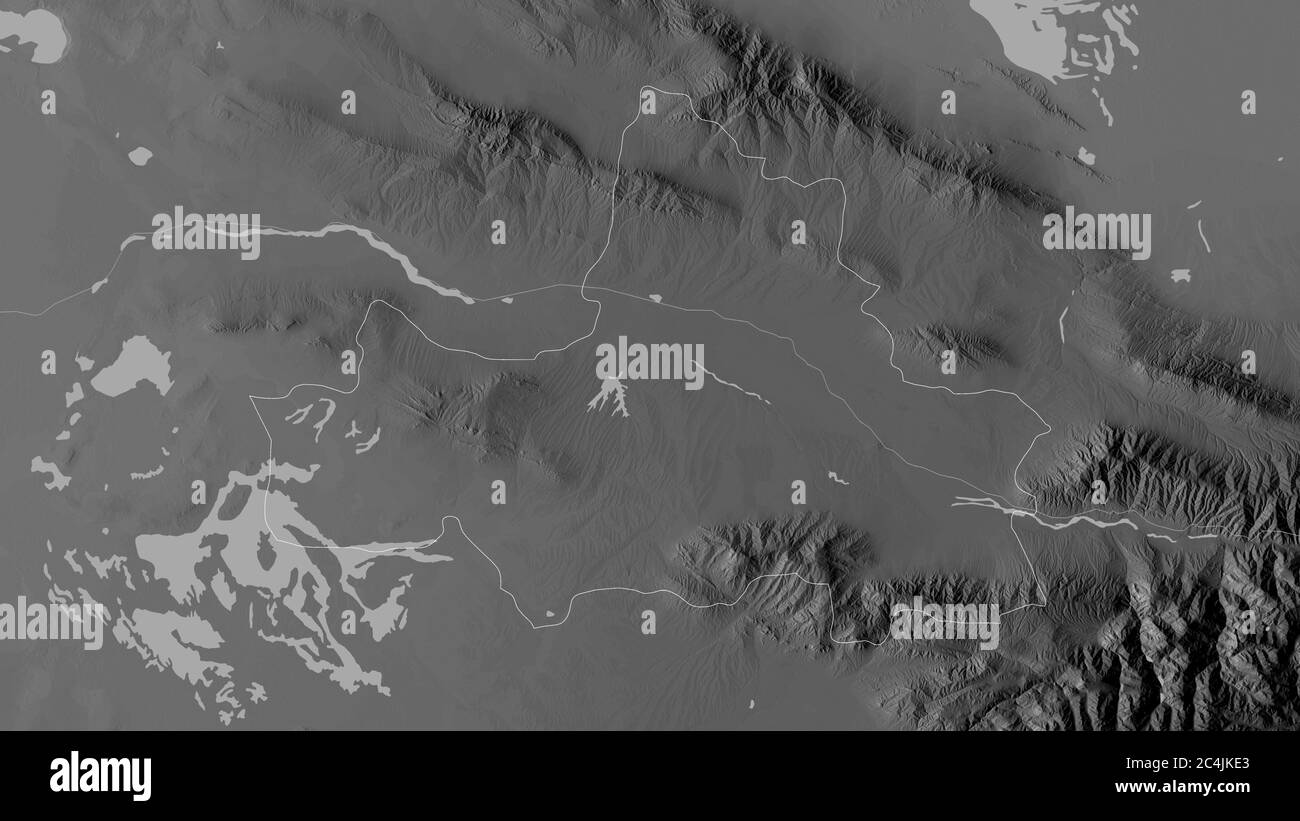 Samarkand, region of Uzbekistan. Grayscaled map with lakes and rivers ...