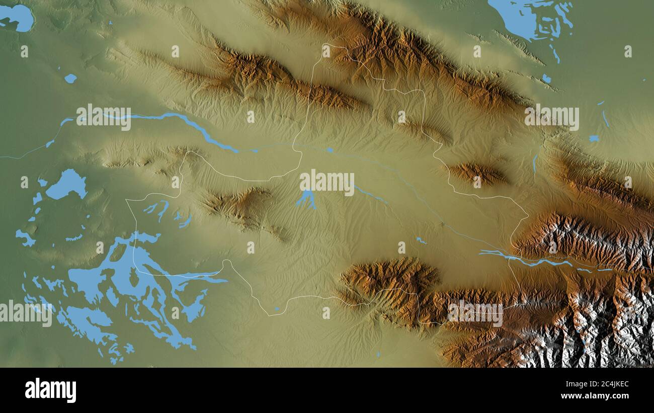 Samarkand, region of Uzbekistan. Colored relief with lakes and rivers ...
