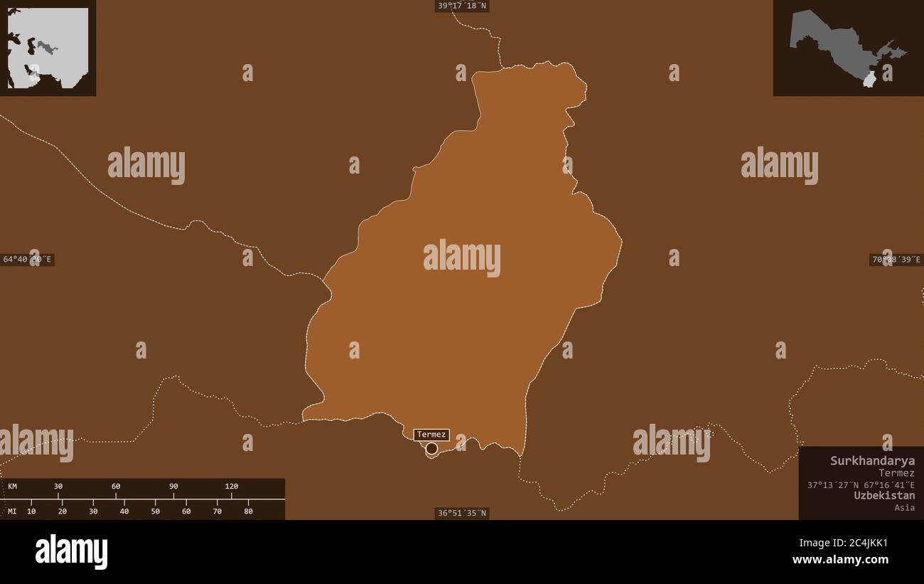 Surkhandarya, region of Uzbekistan. Patterned solids with lakes and ...