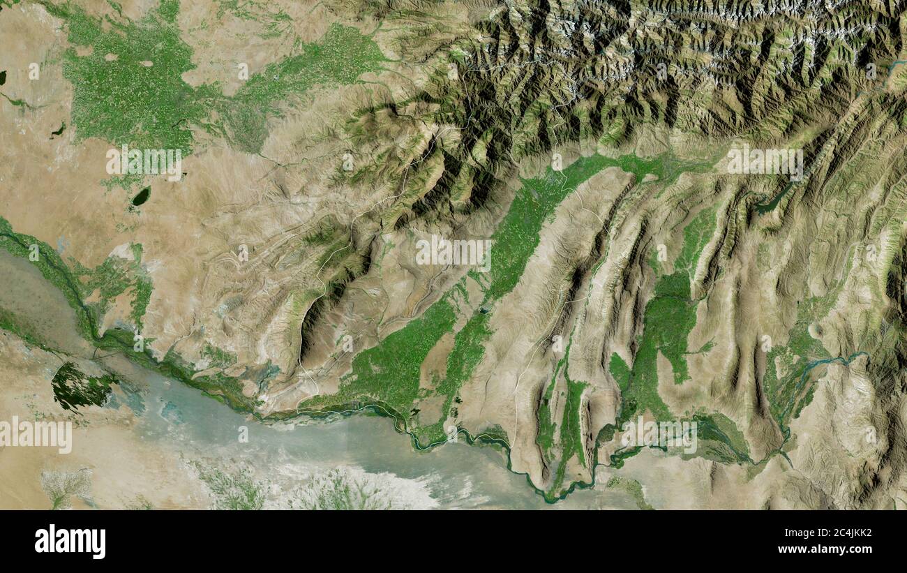 Surkhandarya, region of Uzbekistan. Satellite imagery. Shape outlined ...