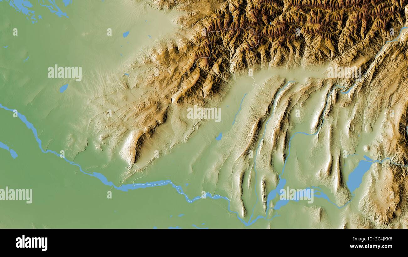 Surkhandarya, region of Uzbekistan. Colored shader data with lakes and ...