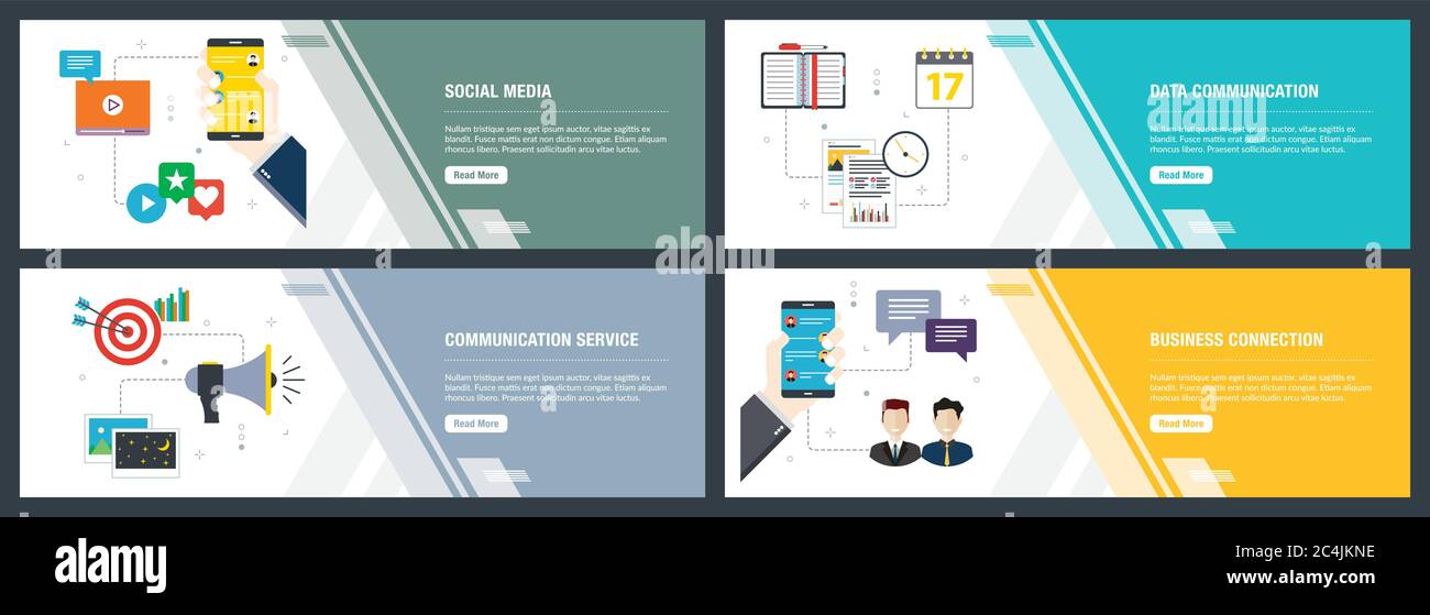 Vector set of vertical web banners with social media, data ...