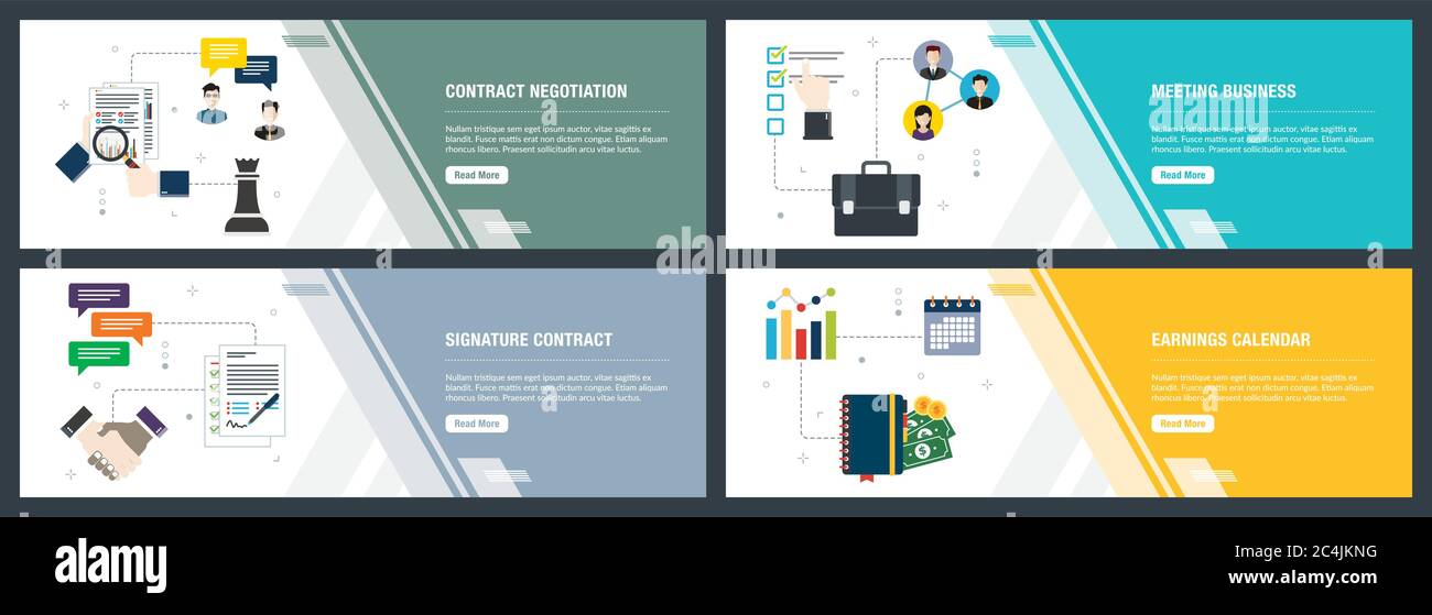 Vector set of vertical web banners with contract negotitation, meeting ...