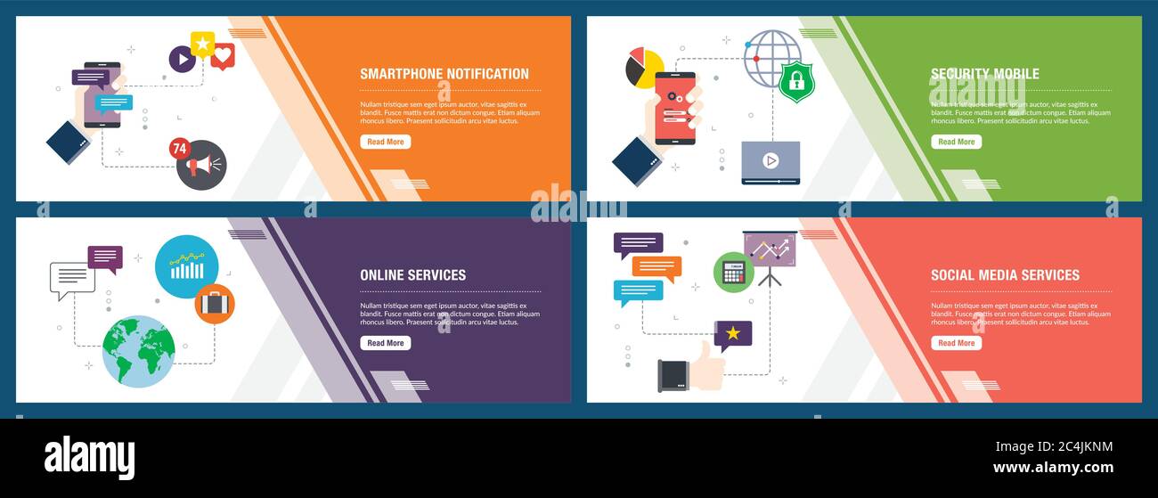 Vector set of vertical web banners with smartphone notification ...