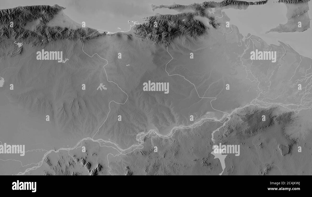 Anzoátegui, state of Venezuela. Grayscaled map with lakes and rivers ...