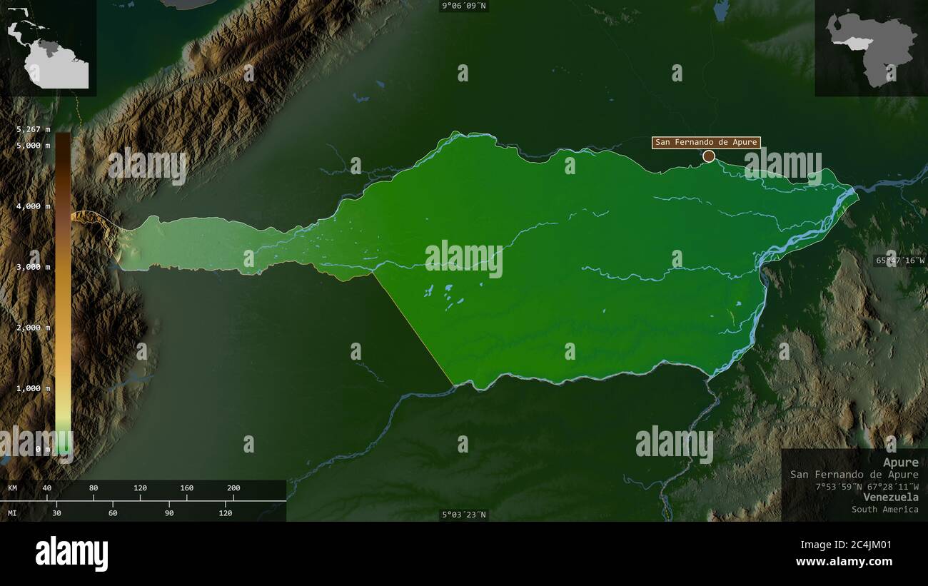 Apure, state of Venezuela. Colored shader data with lakes and rivers ...