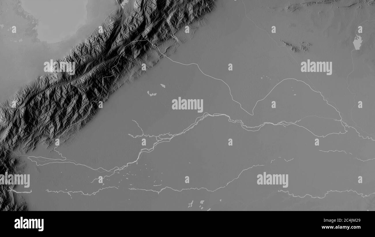 Barinas, state of Venezuela. Grayscaled map with lakes and rivers ...