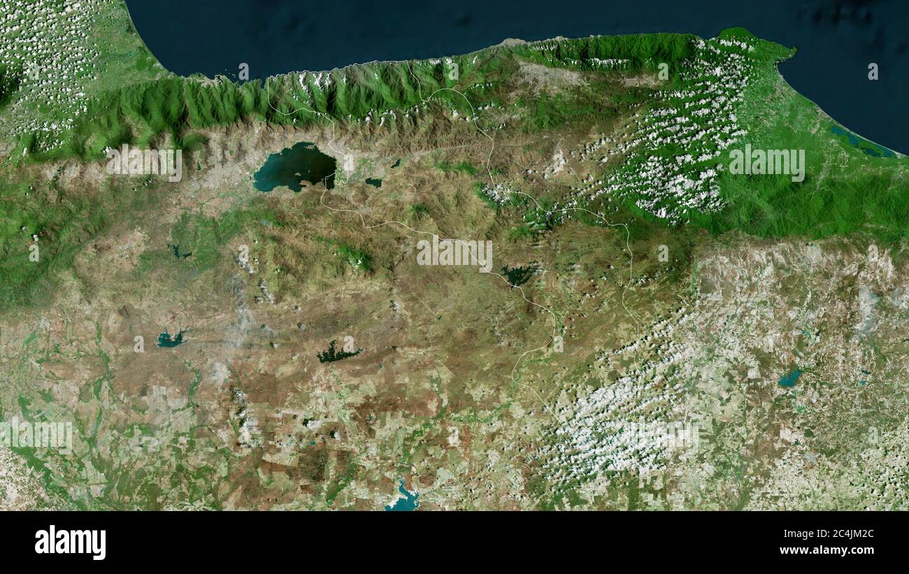 Aragua, state of Venezuela. Satellite imagery. Shape outlined against ...
