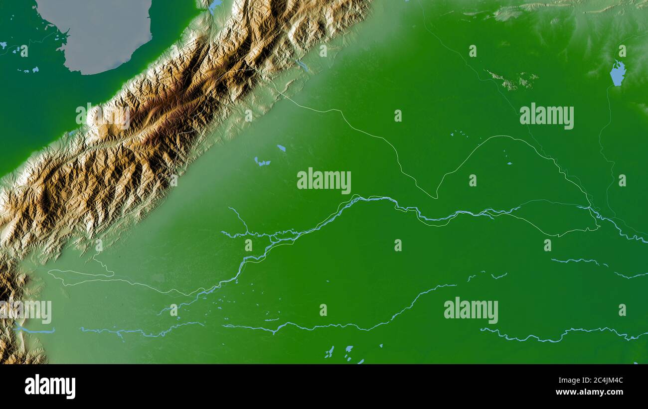 Barinas, state of Venezuela. Colored shader data with lakes and rivers ...
