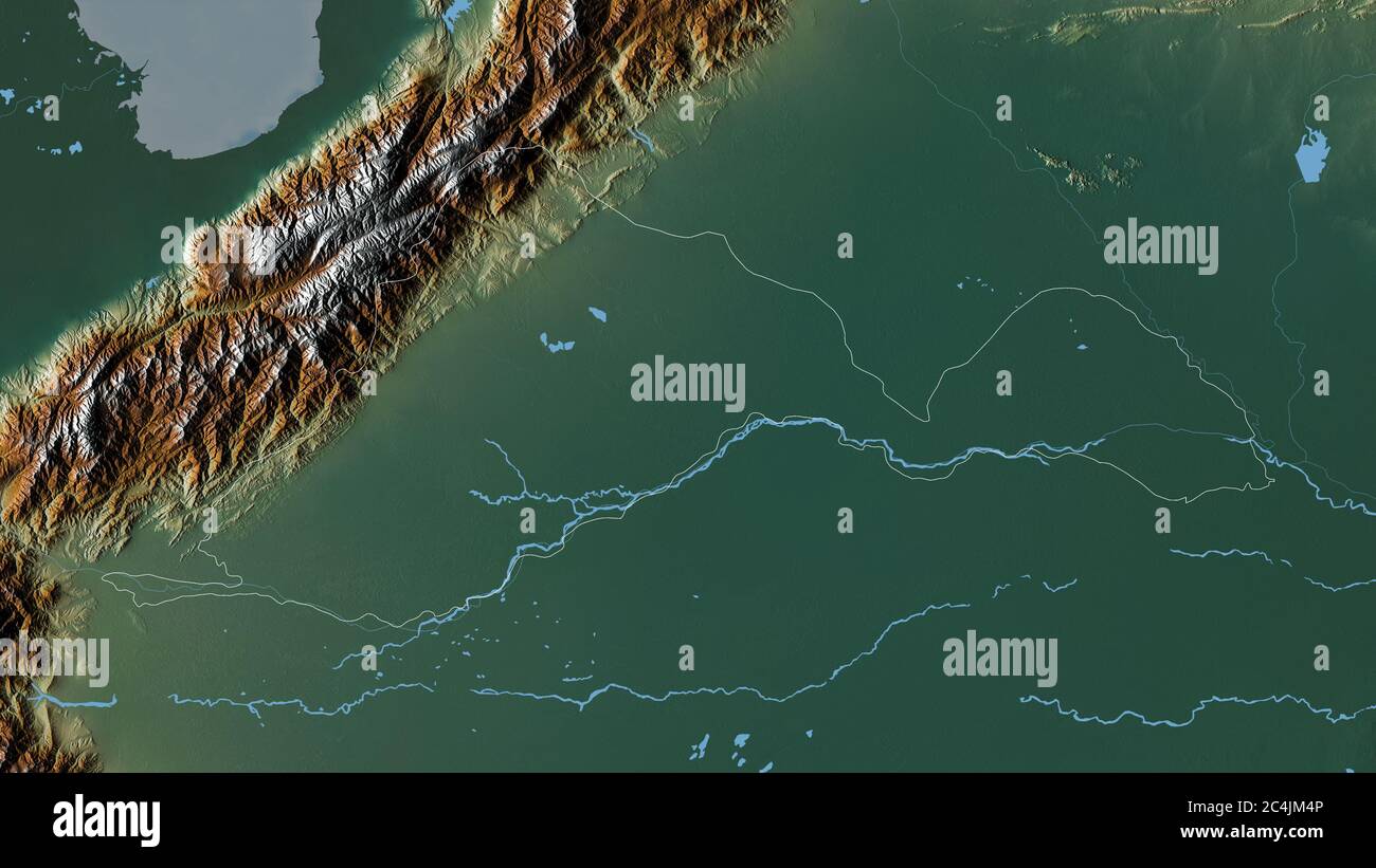 Barinas, state of Venezuela. Colored relief with lakes and rivers ...