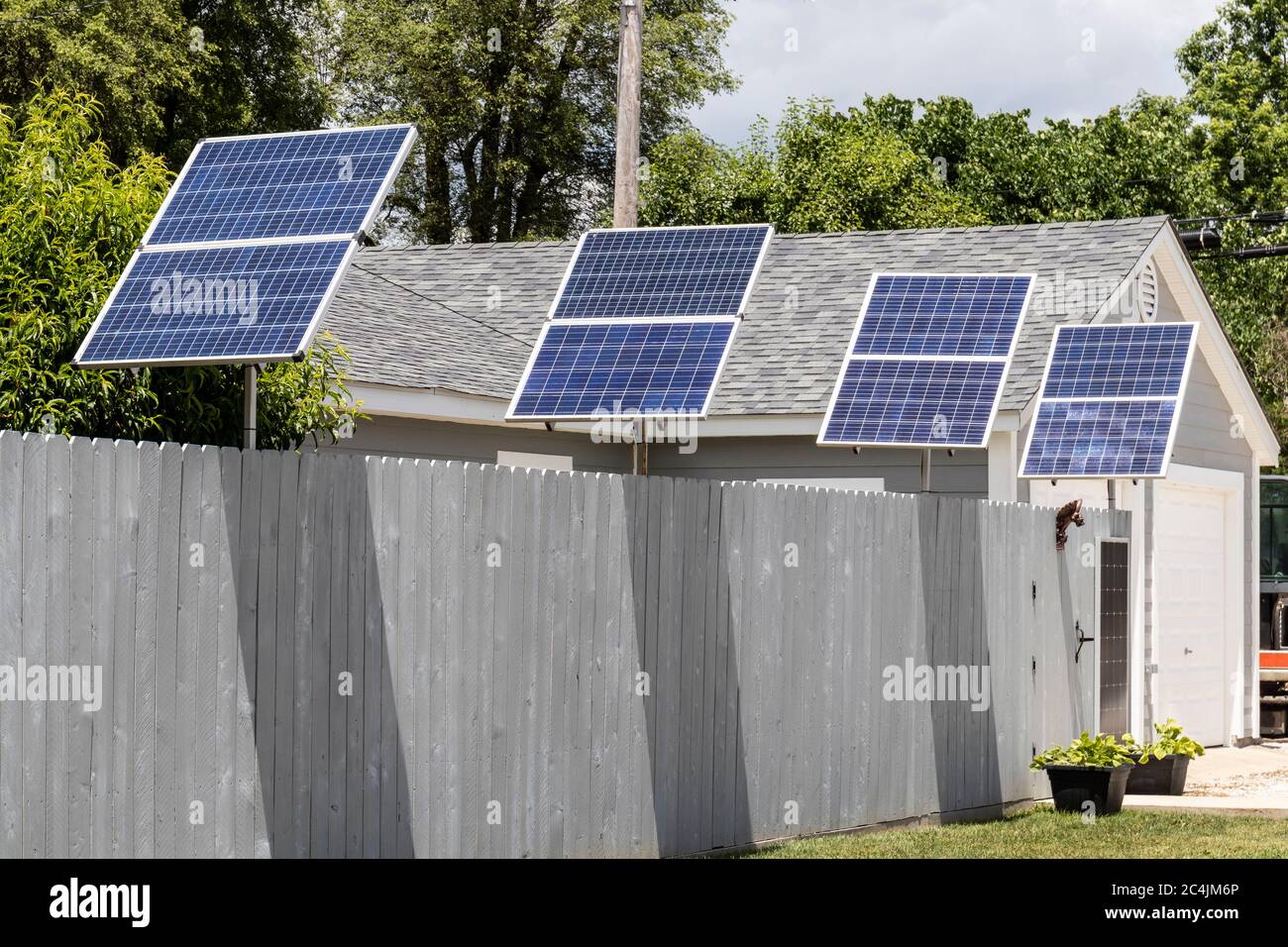 Solar Thermal Flat Panels in a residential neighborhood. Residents are ...