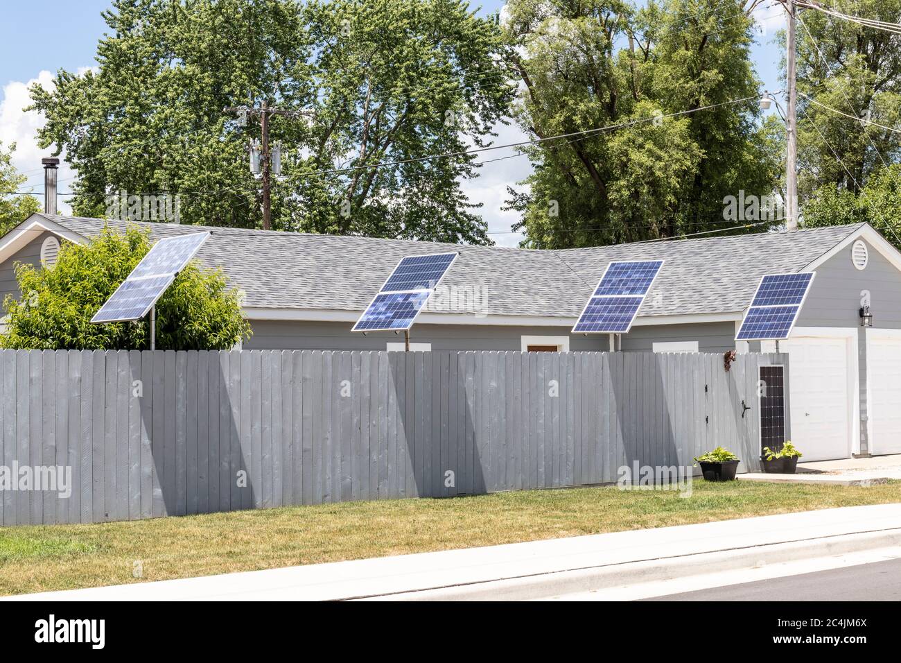 Solar Thermal Flat Panels in a residential neighborhood. Residents are ...