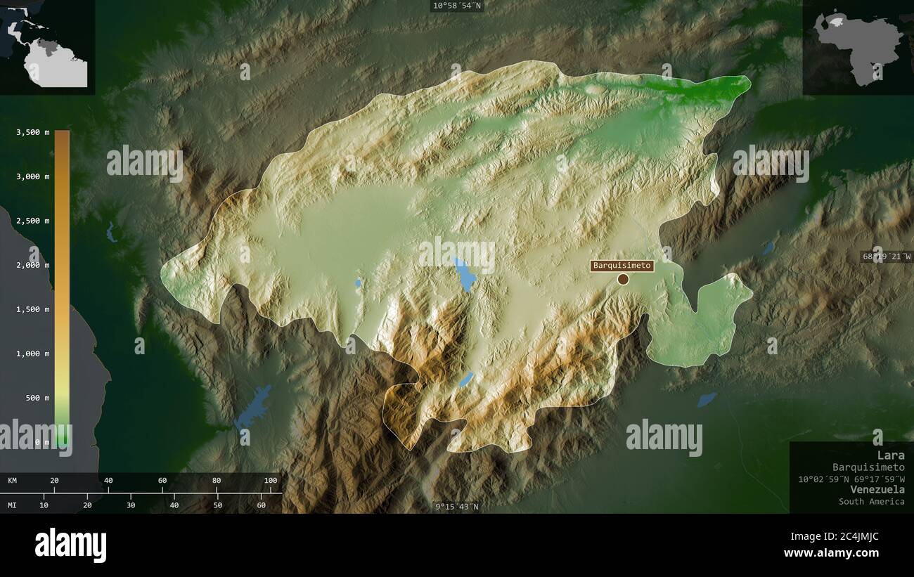 Lara, state of Venezuela. Colored shader data with lakes and rivers ...