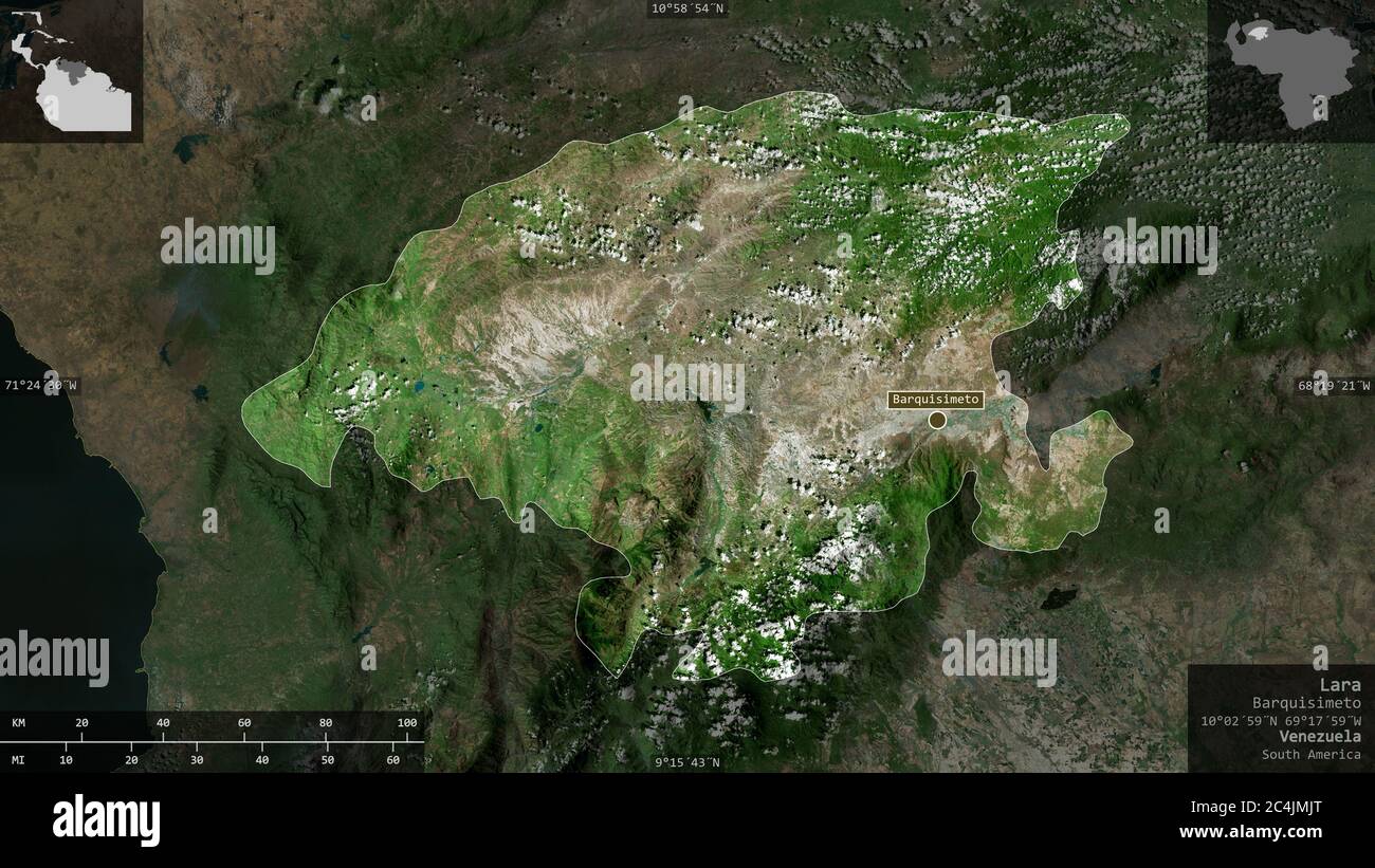 Lara, state of Venezuela. Satellite imagery. Shape presented against ...