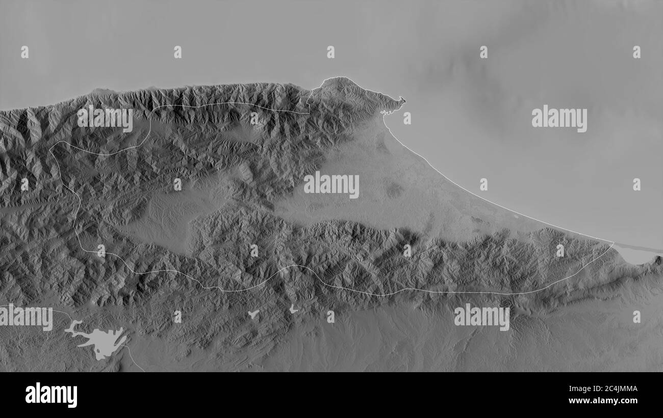 Miranda, state of Venezuela. Grayscaled map with lakes and rivers ...