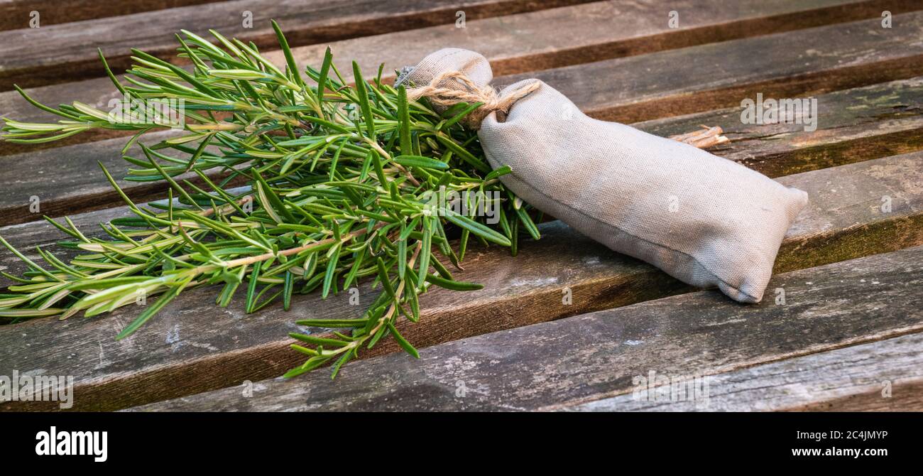 Fresh organic rosemary herbs and aromatic sachet Stock Photo - Alamy
