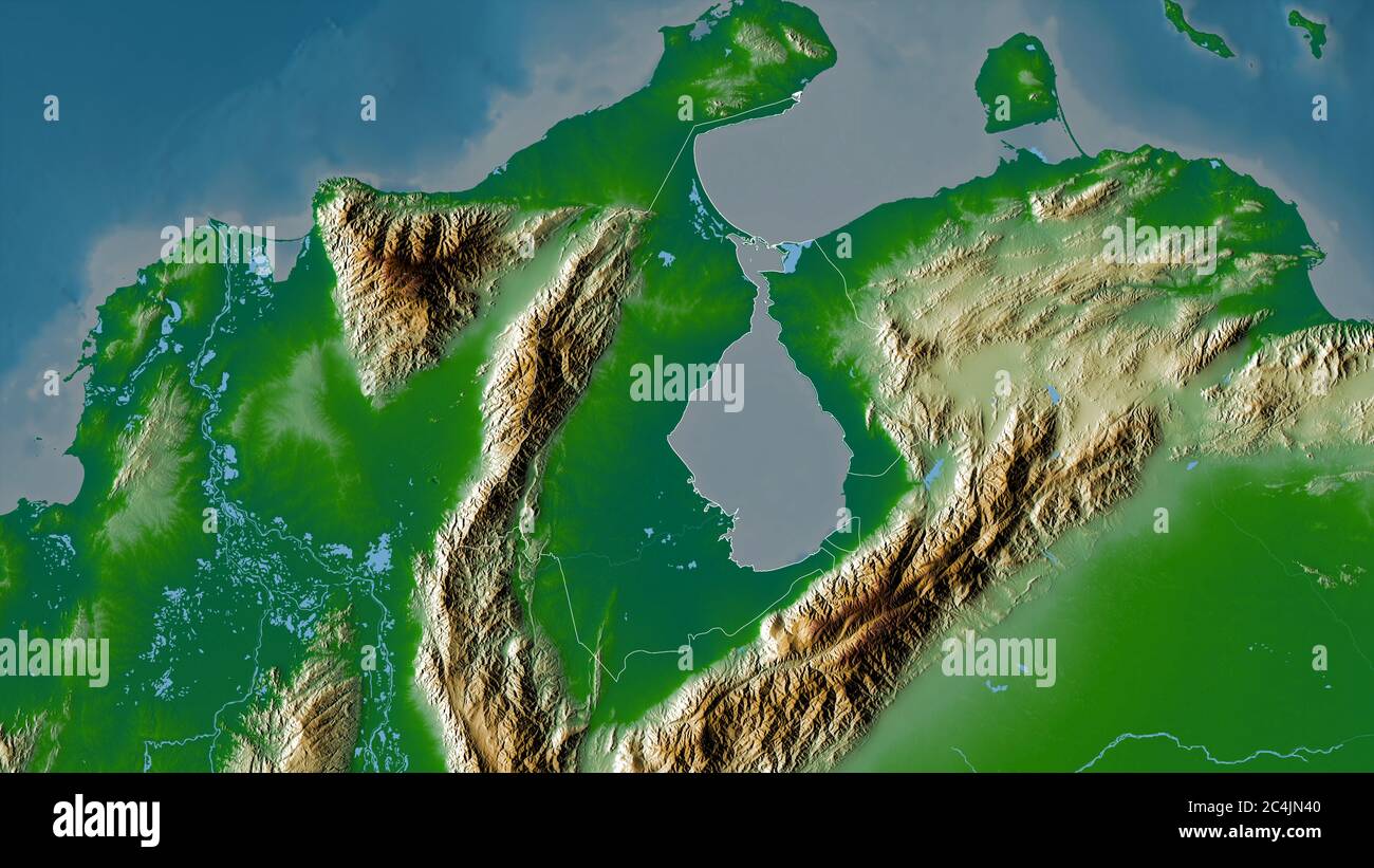 Zulia, state of Venezuela. Colored shader data with lakes and rivers ...