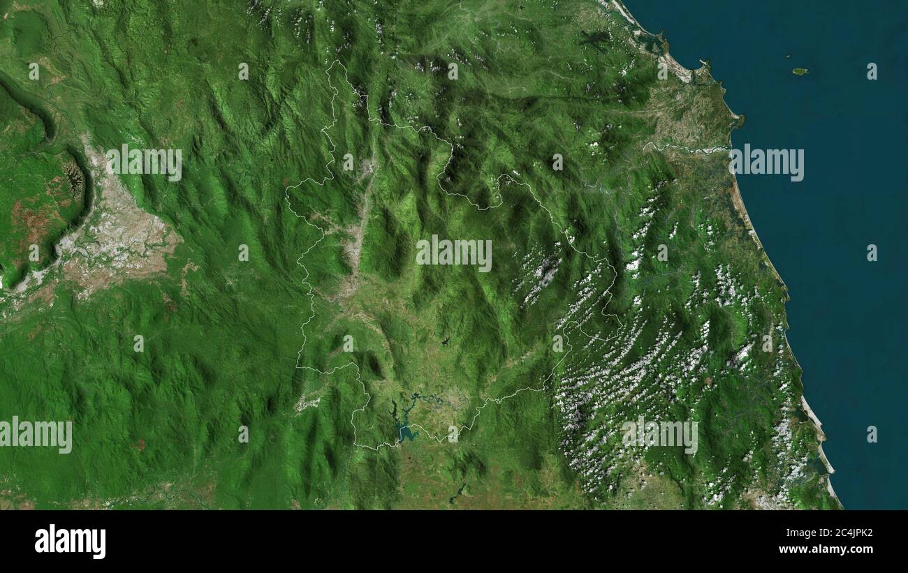 Kon Tum, province of Vietnam. Satellite imagery. Shape outlined against ...